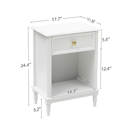 IDEALHOUSE White Nightstands Set of 2, Bedroom Nightstand with Drawer and Storage Shelf, Modern End Table Side Table for Bedroom Living Room College Dorm