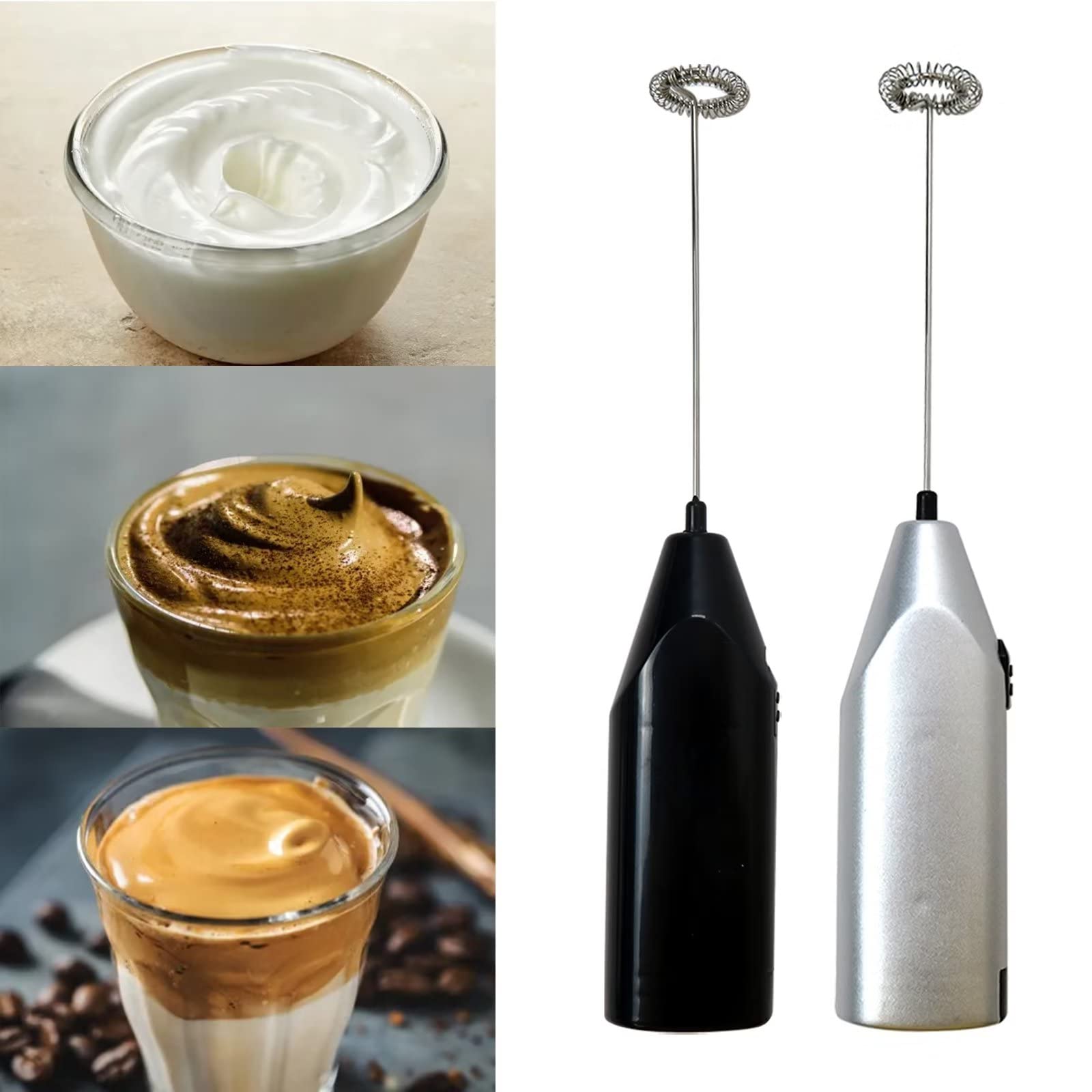Superior 2Pcs Milk Frother Handheld Electric Milk Frother Kitchen Drink Foamer Whisk Mixer Stirrer Coffee Cappuccino Creamer Whisk Frothy Blend Whisker Egg Beater(Black&White)