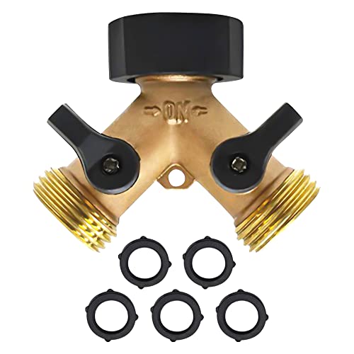 Heisey Garden Hose Splitter Heavy-Duty 2 Way Solid Brass Y Valve Female Connector