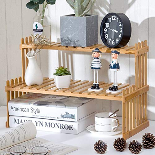 Lawei 2 Tier Table Top Bamboo Plant Stand - Desktop Flower Shelf Rack Flower Pot Display Stand for Indoor Outdoor Home Patio Lawn Garden Balcony Organizer Planter Holder