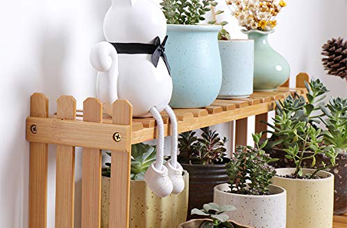 Lawei 2 Tier Table Top Bamboo Plant Stand - Desktop Flower Shelf Rack Flower Pot Display Stand for Indoor Outdoor Home Patio Lawn Garden Balcony Organizer Planter Holder