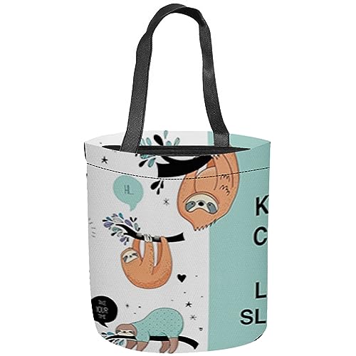 Fubido Sloths, Halloween Trick or Treat Bucket,Sloths with Keep Calm Words Cartoon,Candy Basket Tote Bag,Green Orange