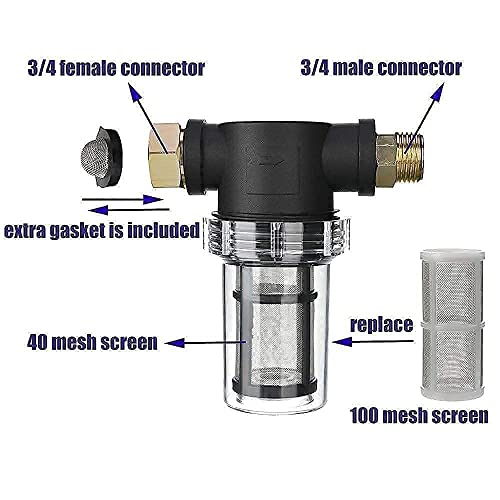 M MINGLE Garden Hose Filter for Pressure Washer Inlet Water, Garden Hose Adapter, 3/4 Inch Brass Connector