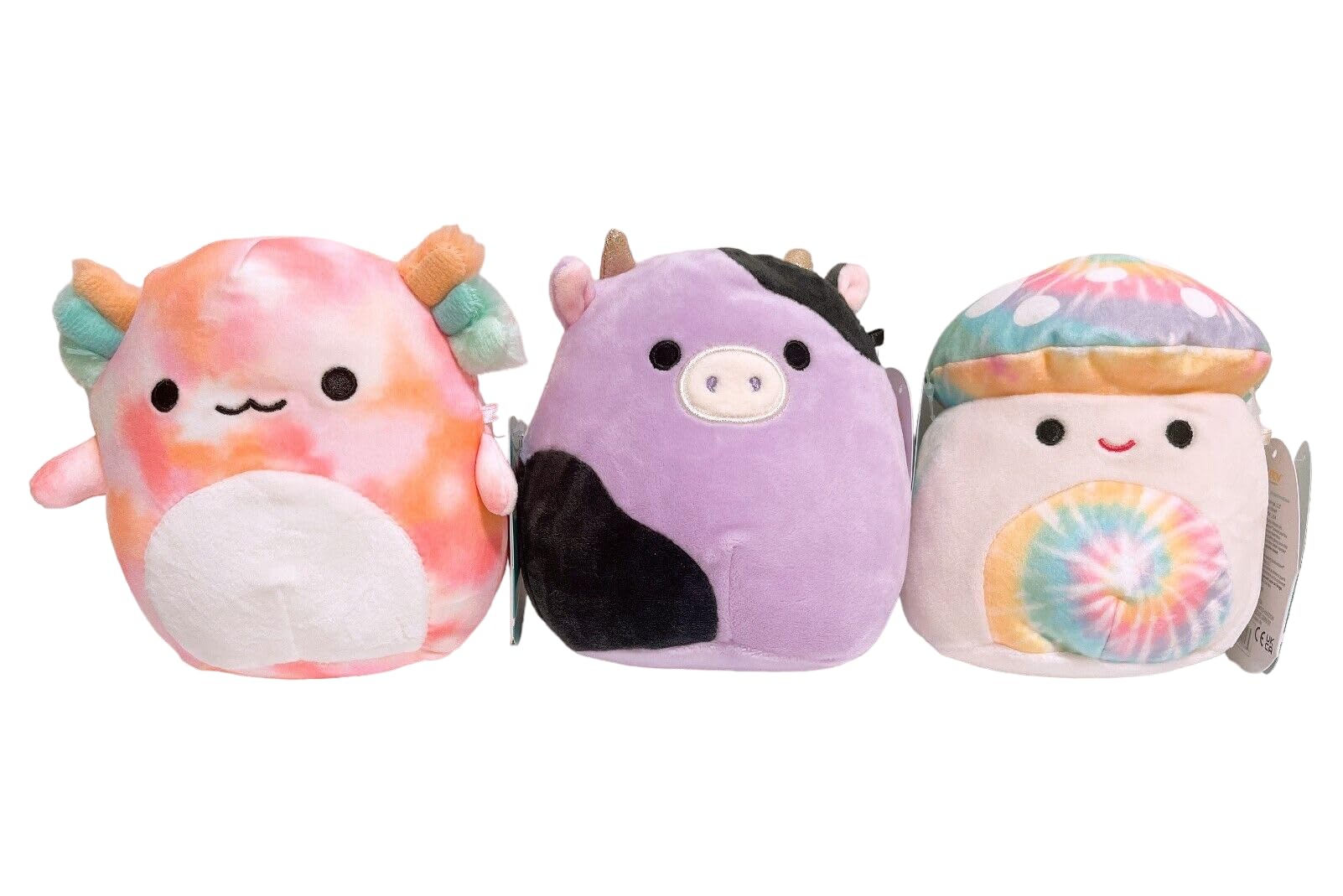 Squishmallows Set of 3 Mini 5" Alexis Cow Kervena Mushroom Aksel AXO Mini Plush Doll