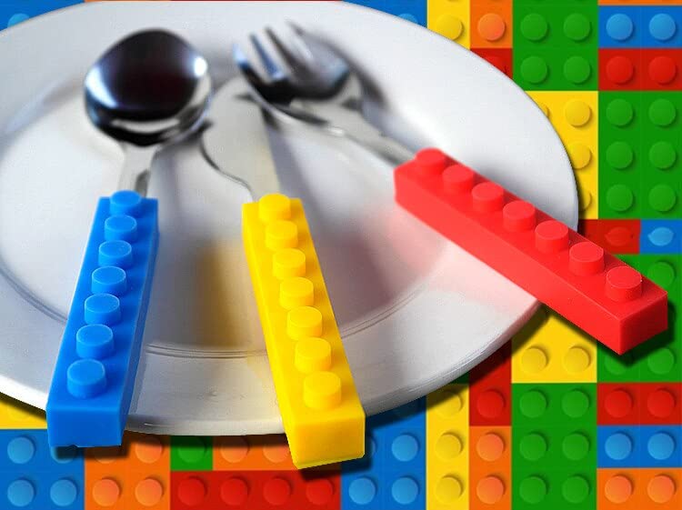 Toddler Utensils: Stackable Spoon, Fork & Knife. Fun Silverware for Kids. Stainless Steel Tableware for Children - Birthdays, Christmas, Building Blocks Party Sets.