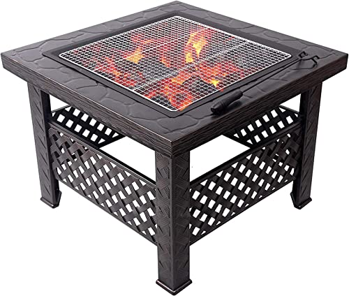 LEAYAN Garden Fire Pit Grill Bowl Grill Barbecue Rack Fire Pits Outdoor Garden Terrace Burning Fire Pit Bowl Square Barbecue Table, Terrace Patio Backyard Barbecue Party Outdoor Fireplacem, 66cm