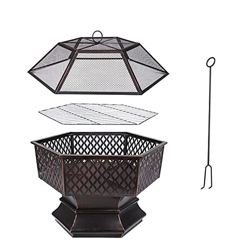 LEAYAN Garden Fire Pit Grill Bowl Grill Barbecue Rack Wood Burning Fire Pit Wood Burning Outdoor Fire Pits Garden 2 in 1 Fireplace for Bonfire Barbecue in The Wild with Grill Grate