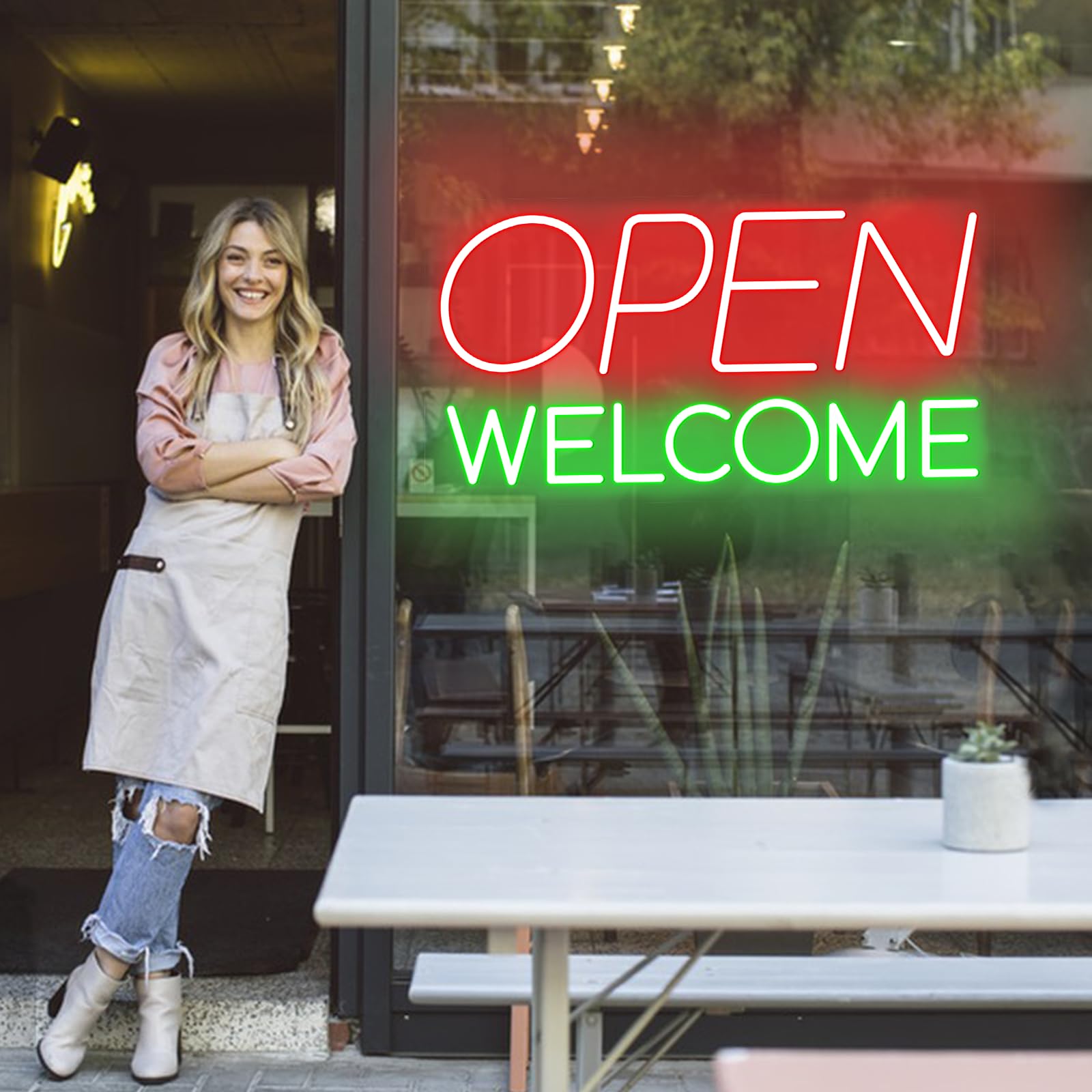 Open Welcome Signs for Business Ultra Bright LED Neon Open Sign 22 Inch Lighted Open Sign Electric Plug In Light Up Open Sign for Business Storefront Window Glass Door Shop Store Bar Salon