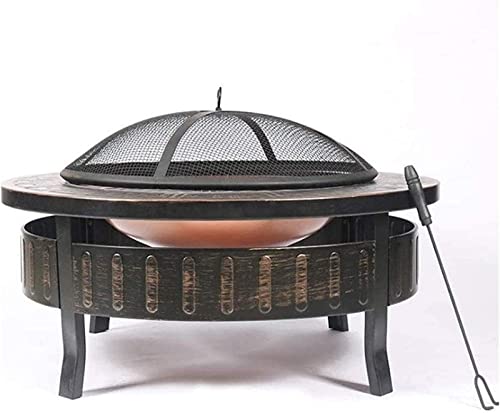 LEAYAN Garden Fire Pit Grill Bowl Grill Barbecue Rack Outdoor Metal Firepit Round Table Backyard Patio Stove Wood Burning Fire Pit with Spark Screen with Cover BBQ Cooking for Camping Backyard