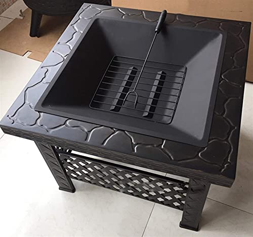 LEAYAN Garden Fire Pit Grill Bowl Grill Barbecue Rack Fire Pits Outdoor Garden Terrace Burning Fire Pit Bowl Square Barbecue Table, Terrace Patio Backyard Barbecue Party Outdoor Fireplacem, 66cm