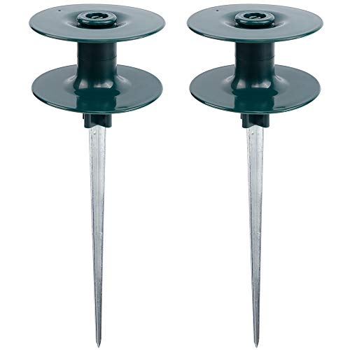 Twinkle Star 10 Inch Garden Hose Guide Spike, Rust Free Zink Sturdy Metal Stake, Heavy Duty Dark Green Spin Top, Keeps Garden Hose Out of Flower beds, for Plant Protection, 2 Pack
