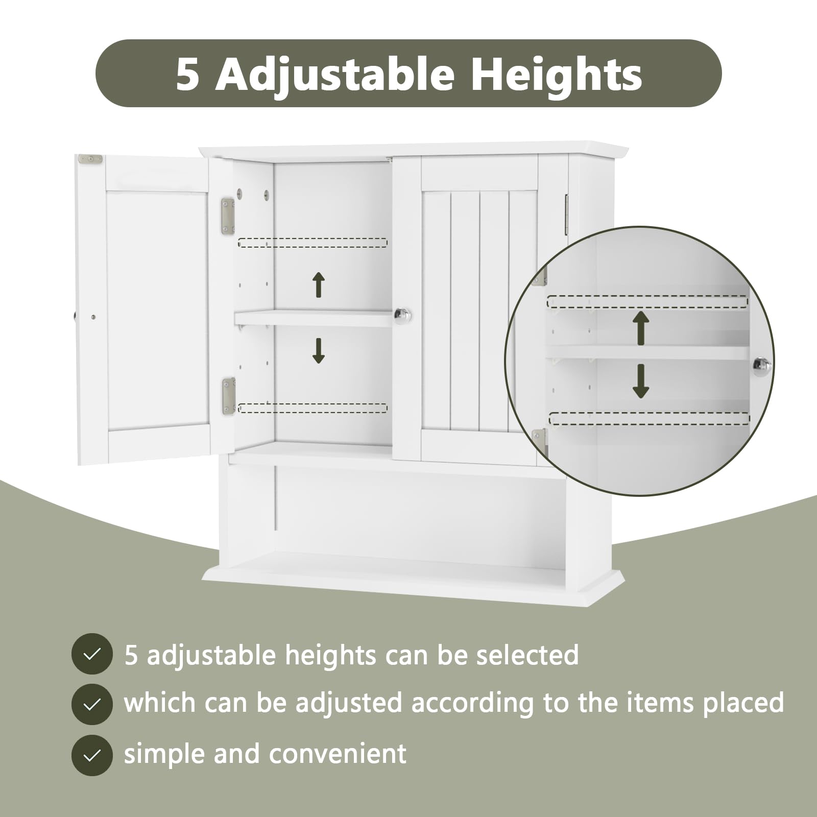 Smuxee White Bathroom Cabinet Wall Mounted, Small Bathroom Medicine Cabinet with 2 Door Adjustable Shelves, Bathroom Wall Cabinet Over Toilet for Laundry Room Kitchen