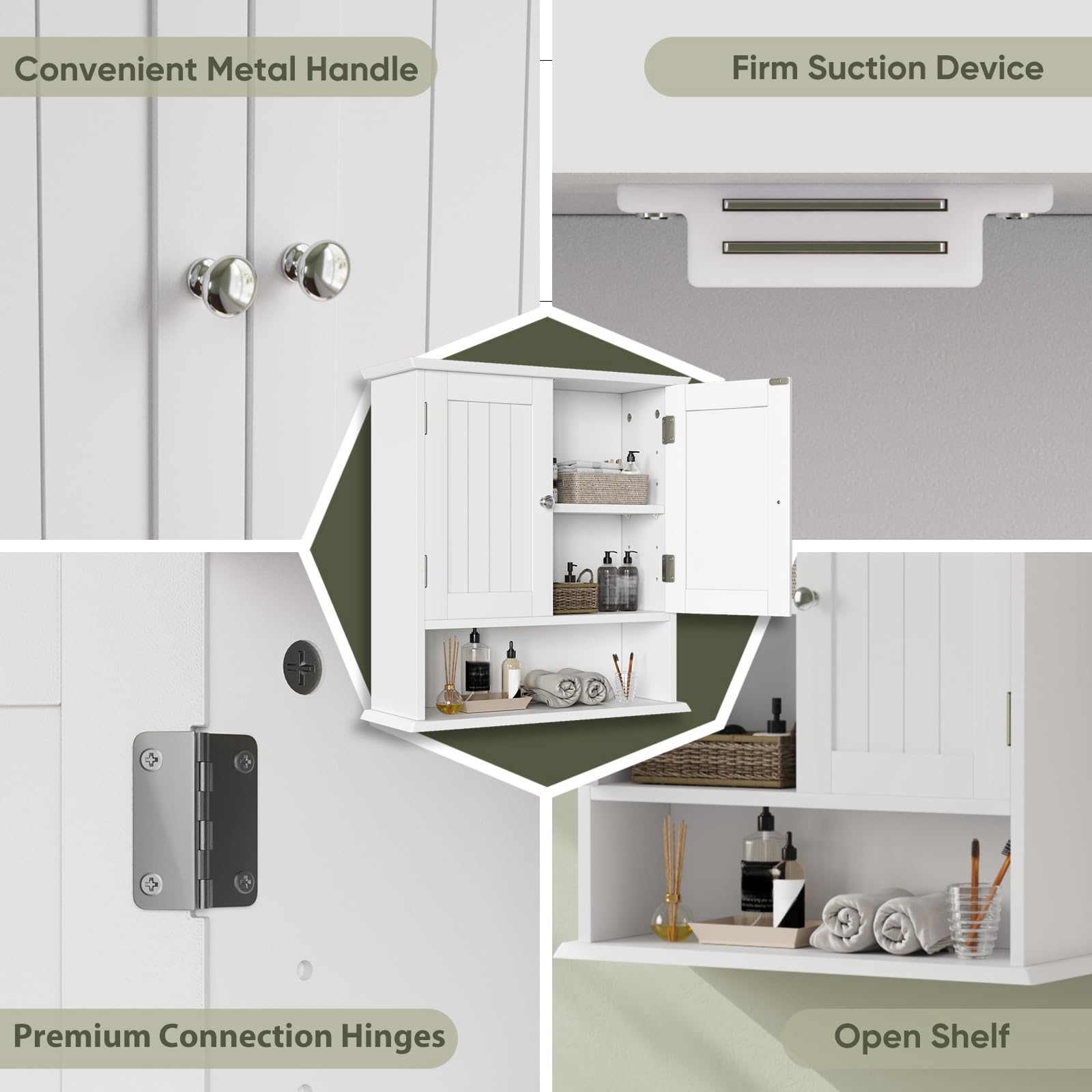 Smuxee White Bathroom Cabinet Wall Mounted, Small Bathroom Medicine Cabinet with 2 Door Adjustable Shelves, Bathroom Wall Cabinet Over Toilet for Laundry Room Kitchen