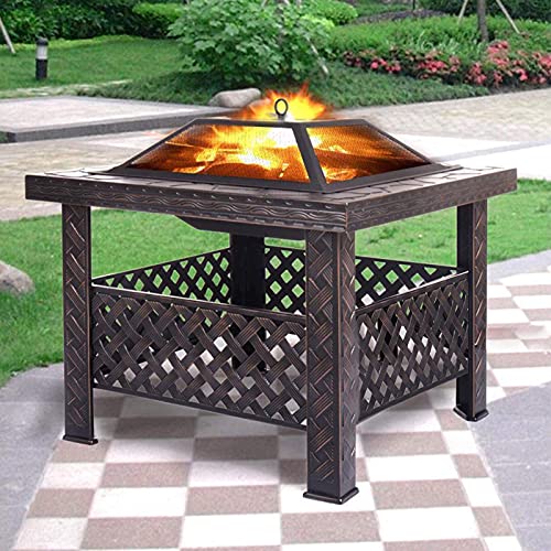 LEAYAN Garden Fire Pit Grill Bowl Grill Barbecue Rack Fire Pits Outdoor Garden Terrace Burning Fire Pit Bowl Square Barbecue Table, Terrace Patio Backyard Barbecue Party Outdoor Fireplacem, 66cm
