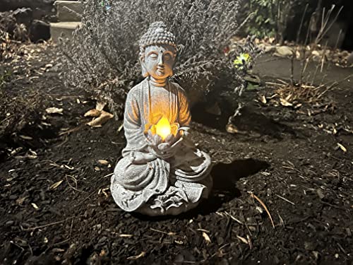 VP Home Buddha Statue for Home and Outdoor Decor Solar Powered Flickering LED Garden Light Zen Meditation Spiritual Room Decor (Zen Buddha) Buddha Garden Statue