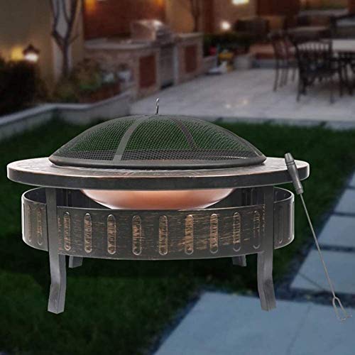 LEAYAN Garden Fire Pit Grill Bowl Grill Barbecue Rack Outdoor Metal Firepit Round Table Backyard Patio Stove Wood Burning Fire Pit with Spark Screen with Cover BBQ Cooking for Camping Backyard