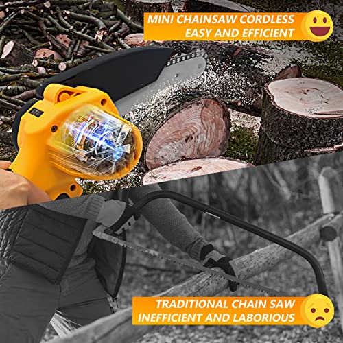 Mini Chainsaw Cordless, Electric Chain Saw, Upgraded 6 Inch Handheld Chainsaw, Small Chainsaw With Security Lock, Pruning Saw for Trees Branches Trimming Wood Cutting (2Pcs Batteries and 2Pcs Chains)