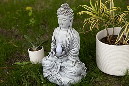 VP Home Buddha Statue for Home and Outdoor Decor Solar Powered Flickering LED Garden Light Zen Meditation Spiritual Room Decor (Zen Buddha) Buddha Garden Statue