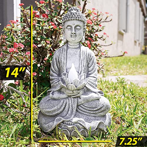 VP Home Buddha Statue for Home and Outdoor Decor Solar Powered Flickering LED Garden Light Zen Meditation Spiritual Room Decor (Zen Buddha) Buddha Garden Statue