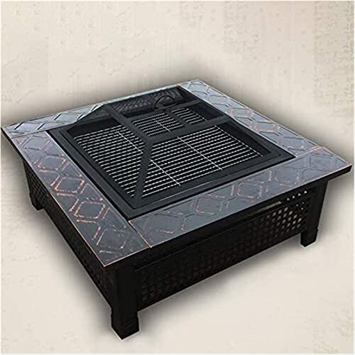 LEAYAN Garden Fire Pit Portable Grill Barbecue Rack 32'' Outdoor Fire Pit Table, Multi-Purpose Square Fireplace,Backyard Patio Garden Outside Wood Burning Heater,BBQ for Camping Backyard