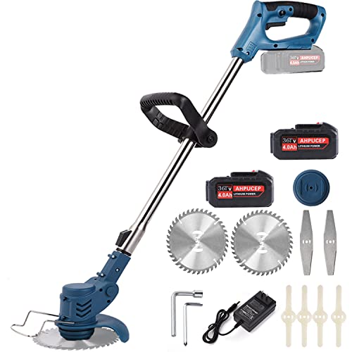 Weed Wacker Cordless Brush Cutter with 9Blades,Electric Brush Cutter Stringless Weed Eater Battery Weed Wacker Battery Powered by 2Pcs 36TV 4Ah Batteries,String Trimmer for Lawn Garden,Lightweight