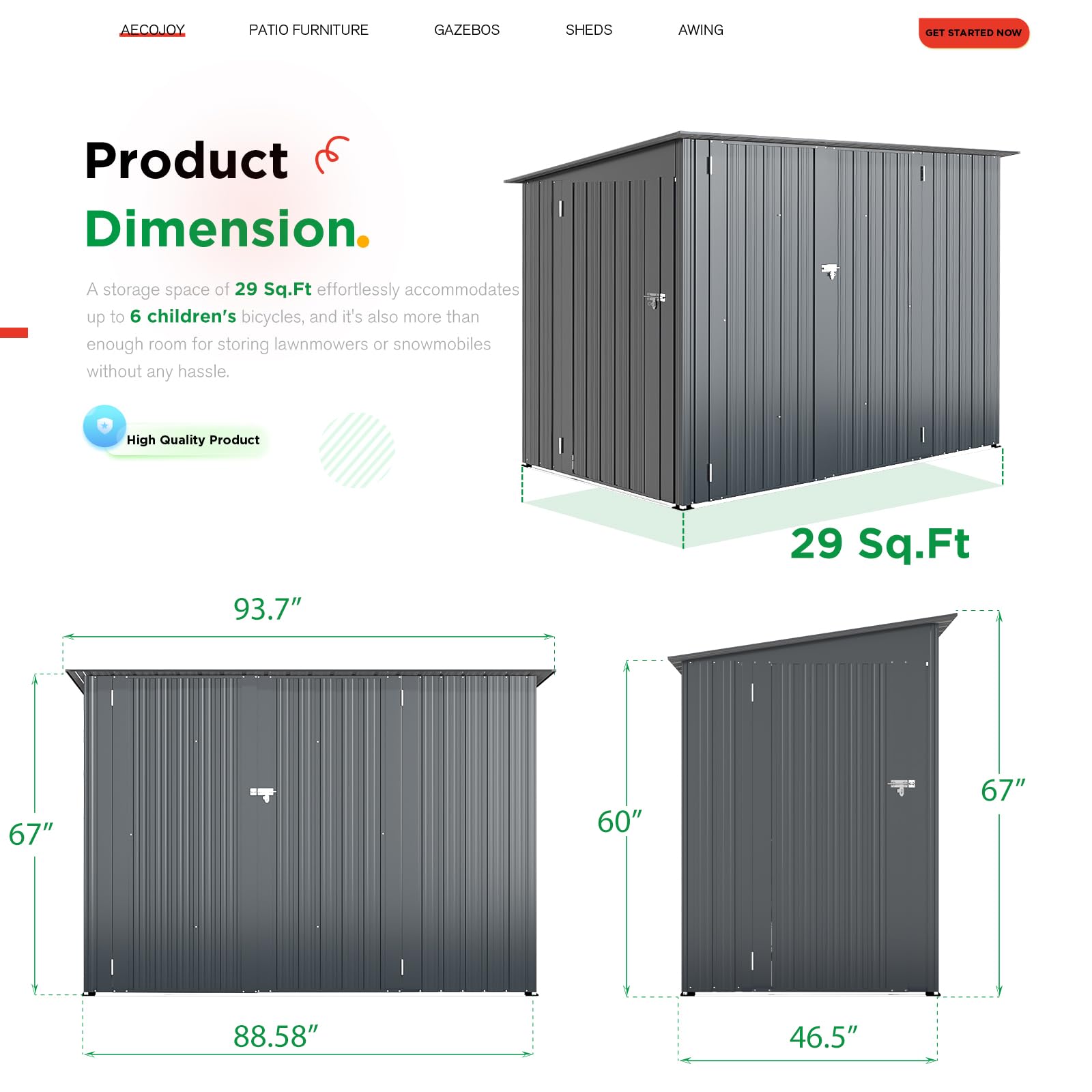 AECOJOY Storage Shed, 4' x 7.5' Bike Sheds & Outdoor Storage with Racks, Metal Double-Sided Door Storage Cabinet Sheds for Garden