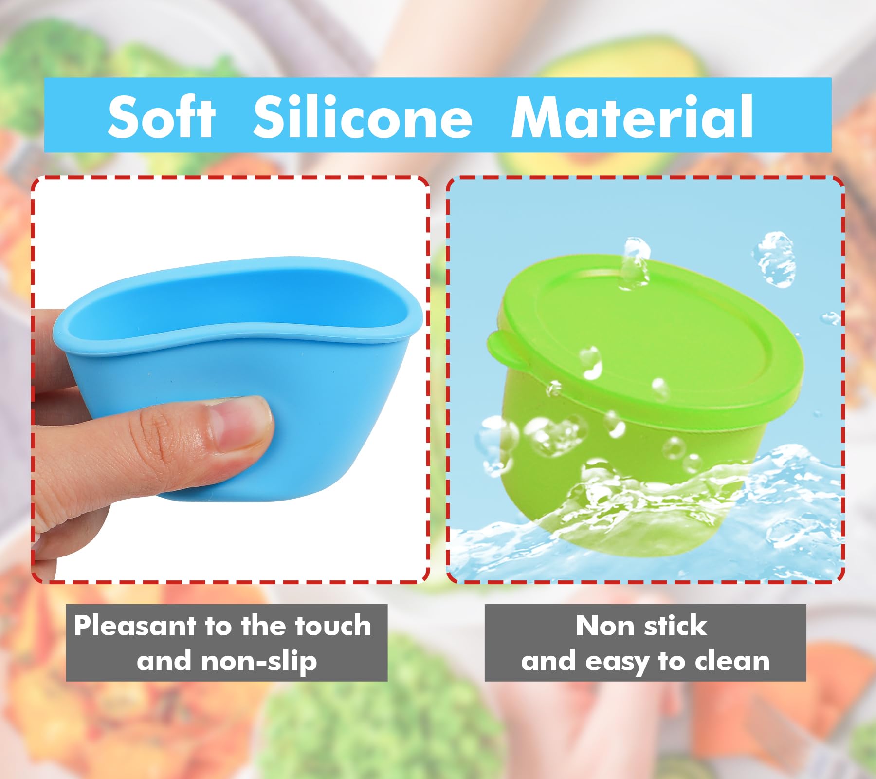 KOLUTI 2.4oz Salad Dressing Container To Go 8 Pack, Nonstick Silicone Condiment Portion Cup with Lid, Small Sauce Storage Box for Lunch Bento, Leak-proof, BPA Free, Dishwasher & Microwave & Oven Safe