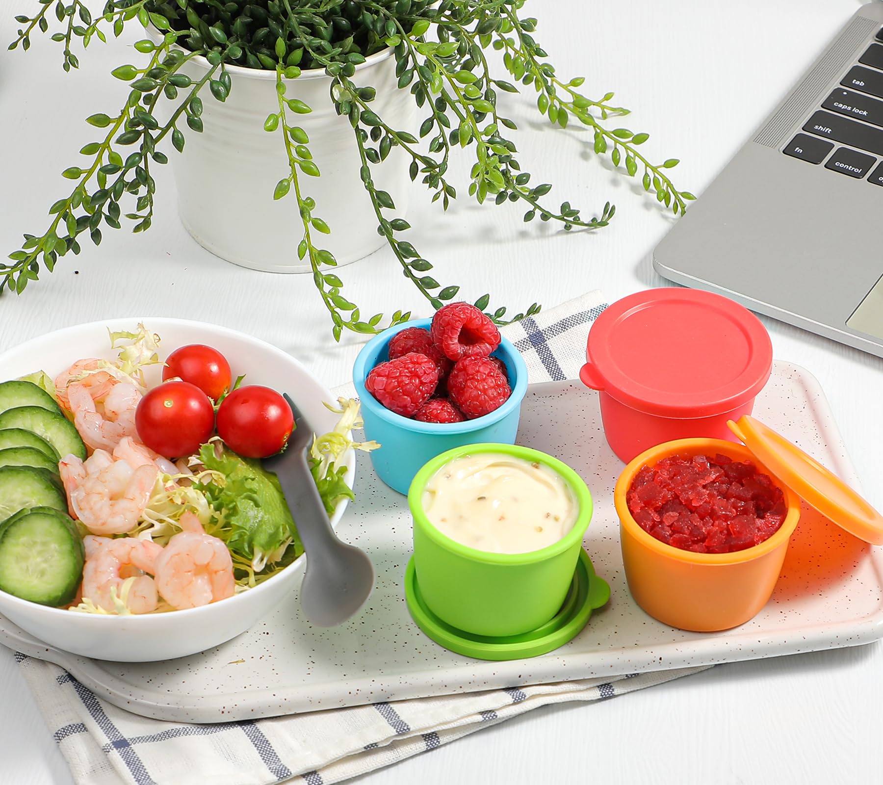 KOLUTI 2.4oz Salad Dressing Container To Go 8 Pack, Nonstick Silicone Condiment Portion Cup with Lid, Small Sauce Storage Box for Lunch Bento, Leak-proof, BPA Free, Dishwasher & Microwave & Oven Safe