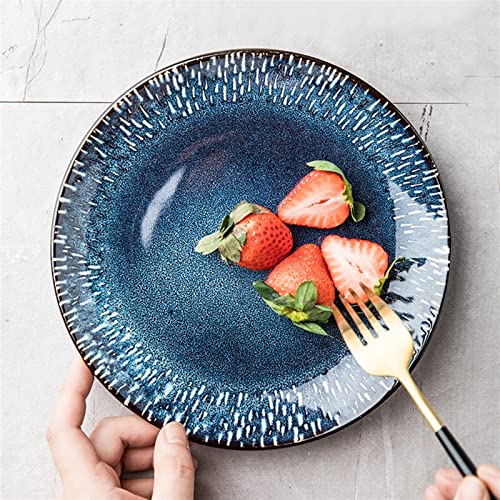 Ceramic Dinner Plates 4-pack Blue Plate Ceramic Plate Round Nordic Flat Plate Western Plate Steak Plate Tableware Salad Pasta Dinner Plates