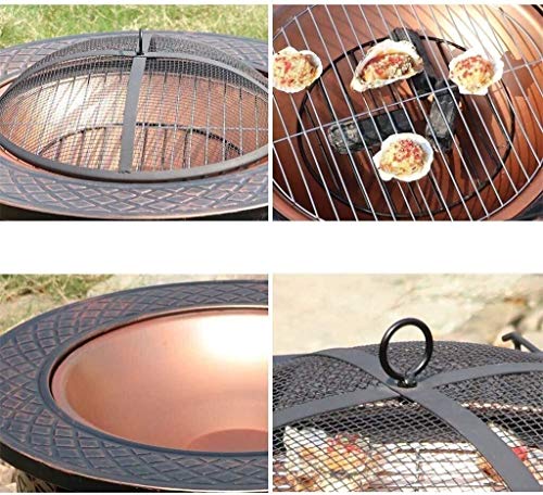 LEAYAN Garden Fire Pit Portable Grill Barbecue Rack Outdoor Fire Pit Bonfire Wood Burning Patio Coal Grill Firepit for Grill Charcoal Grill with Spark Screen with Cover BBQ Cooking for Camping Ba