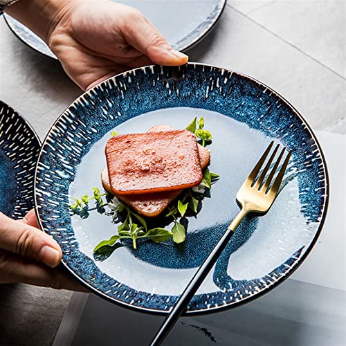 Ceramic Dinner Plates 4-pack Blue Plate Ceramic Plate Round Nordic Flat Plate Western Plate Steak Plate Tableware Salad Pasta Dinner Plates
