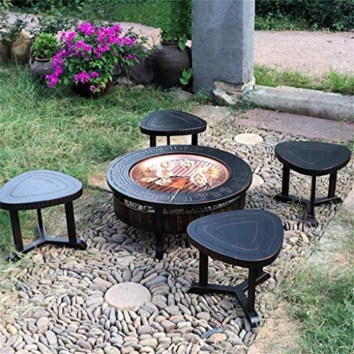 LEAYAN Garden Fire Pit Portable Grill Barbecue Rack Outdoor Fire Pit Bonfire Wood Burning Patio Coal Grill Firepit for Grill Charcoal Grill with Spark Screen with Cover BBQ Cooking for Camping Ba