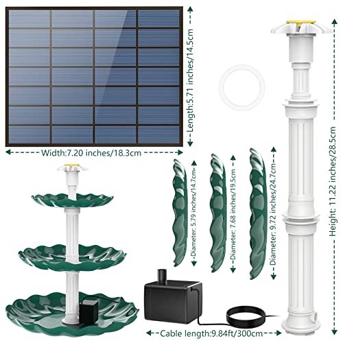 AISITIN 3 Tiered Bird Bath with 3.5W Solar Pump, DIY Solar Fountain Detachable and Suitable for Bird Bath, Garden Decoration, Outdoor Bird Feeder