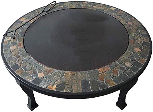 LEAYAN Garden Fire Pit Portable Grill Barbecue Rack Outdoor Fire Tables Slate Barbecue Table, Courtyard Round Stone Table, Charcoal Barbecue Grill, for Backyard Garden Camping for Camping
