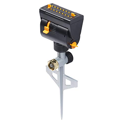 Melnor 65031-AMZ MiniMax Turbo Oscillating Sprinkler on Step Spike with QuickConnect Product Adapter Set, Black, Yellow