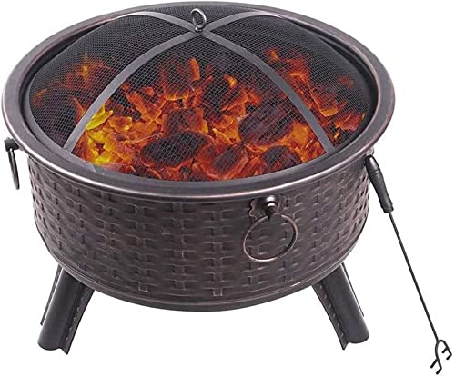 LEAYAN Garden Fire Pit Grill Bowl Grill Barbecue Rack Fire Pit,BBQ Grill Outdoor Fire Pit Round Steel Wood Burning with Spark Screen and Fire Poker for Backyard Patio Camping Deck