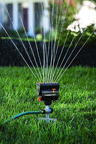Melnor 65031-AMZ MiniMax Turbo Oscillating Sprinkler on Step Spike with QuickConnect Product Adapter Set, Black, Yellow