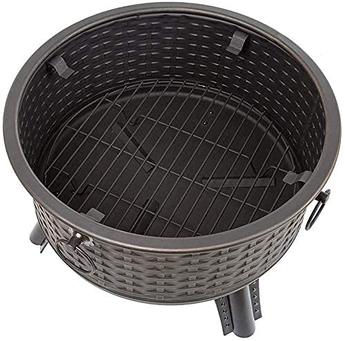 LEAYAN Garden Fire Pit Grill Bowl Grill Barbecue Rack Fire Pit,BBQ Grill Outdoor Fire Pit Round Steel Wood Burning with Spark Screen and Fire Poker for Backyard Patio Camping Deck
