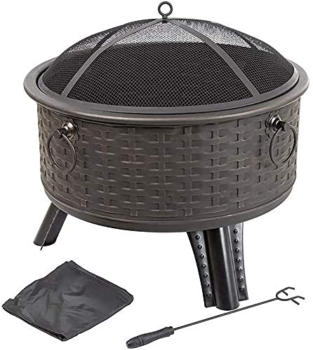 LEAYAN Garden Fire Pit Grill Bowl Grill Barbecue Rack Fire Pit,BBQ Grill Outdoor Fire Pit Round Steel Wood Burning with Spark Screen and Fire Poker for Backyard Patio Camping Deck