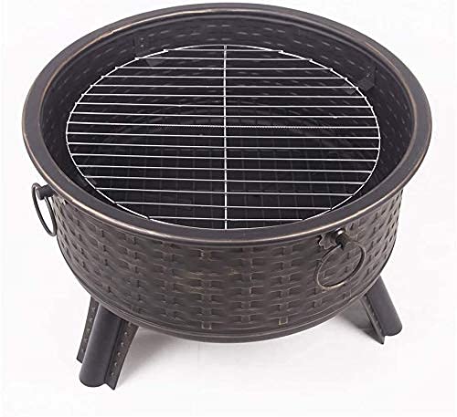 LEAYAN Garden Fire Pit Grill Bowl Grill Barbecue Rack Fire Pit,BBQ Grill Outdoor Fire Pit Round Steel Wood Burning with Spark Screen and Fire Poker for Backyard Patio Camping Deck