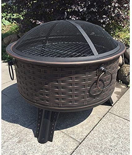 LEAYAN Garden Fire Pit Grill Bowl Grill Barbecue Rack Fire Pit,BBQ Grill Outdoor Fire Pit Round Steel Wood Burning with Spark Screen and Fire Poker for Backyard Patio Camping Deck