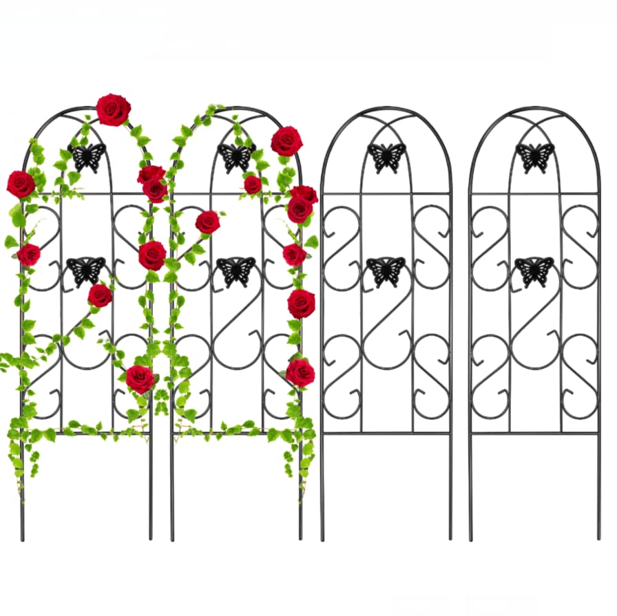 Amagabeli 4 Pack Garden Trellis for Climbing Plants 60" x 18" Rustproof Sturdy Black Iron Trellis for Potted Plant Support Butterfly Metal Trellis for Climbing Roses Vine Flower Cucumber Clematis GT02