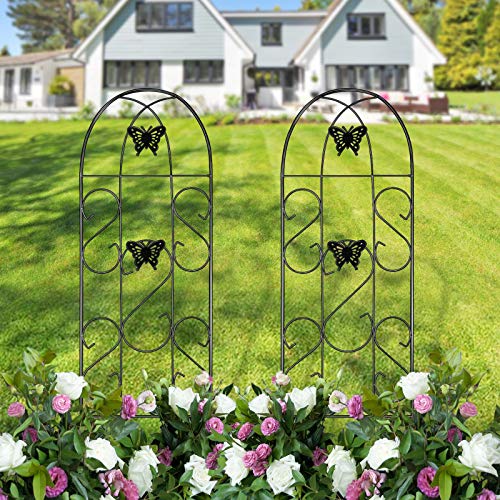 Amagabeli 4 Pack Garden Trellis for Climbing Plants 60" x 18" Rustproof Sturdy Black Iron Trellis for Potted Plant Support Butterfly Metal Trellis for Climbing Roses Vine Flower Cucumber Clematis GT02
