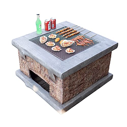 QHYXT Wood Fire Pits Outdoor Imitation Stone Terrace Backyard Outdoor Firewood Brazier, Garden Fireplace BBQ Grill Table Set, 75cm/29.5"
