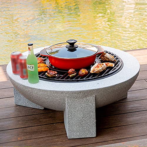 Garden Fire Pit Grill Bowl Grill Barbecue Rack Fire Pit with BBQ Grill Shelf, Outdoor Garden Patio Heater Grill Camping Bowl BBQ with Poker, Grate, Grill, Mesh Lid