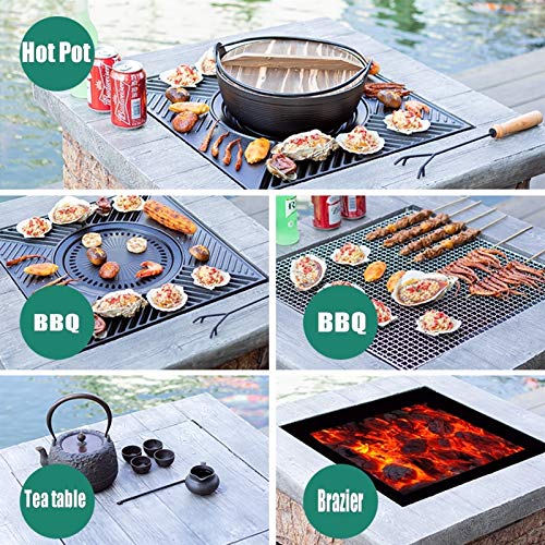 QHYXT Wood Fire Pits Outdoor Imitation Stone Terrace Backyard Outdoor Firewood Brazier, Garden Fireplace BBQ Grill Table Set, 75cm/29.5"