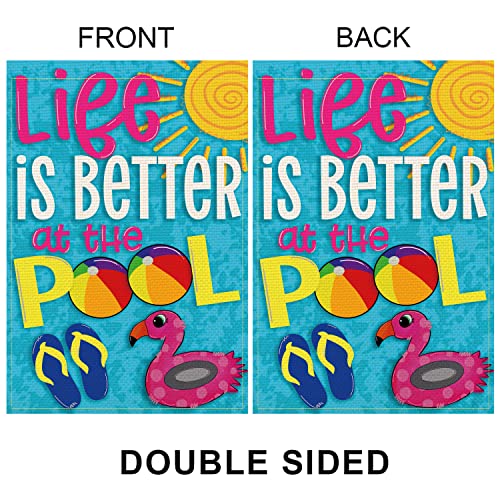 Balgardekor Life is Better at the Pool Garden Flag Vertical Double Sided Burlap Summer Yard Outdoor Decor Home Decor (12.5 x 18, Pool)
