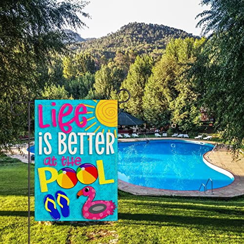 Balgardekor Life is Better at the Pool Garden Flag Vertical Double Sided Burlap Summer Yard Outdoor Decor Home Decor (12.5 x 18, Pool)