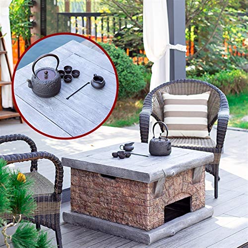 QHYXT Wood Fire Pits Outdoor Imitation Stone Terrace Backyard Outdoor Firewood Brazier, Garden Fireplace BBQ Grill Table Set, 75cm/29.5"