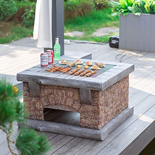 QHYXT Wood Fire Pits Outdoor Imitation Stone Terrace Backyard Outdoor Firewood Brazier, Garden Fireplace BBQ Grill Table Set, 75cm/29.5"